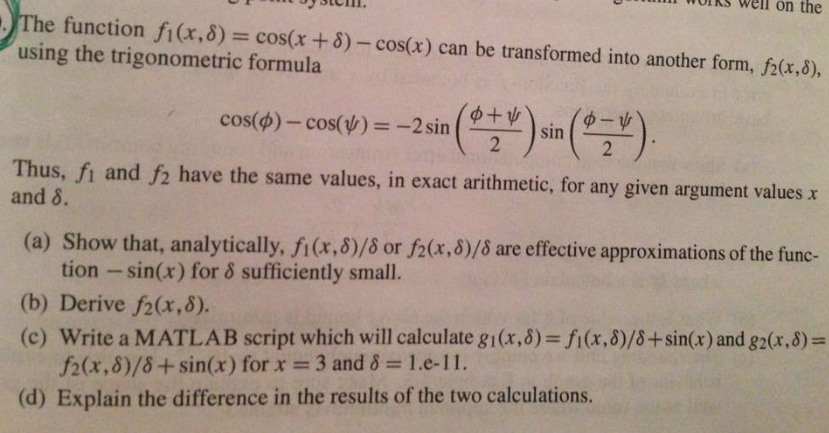 The function f1(x,delta) = cos(x + delta) ? cos(x) | Chegg.com