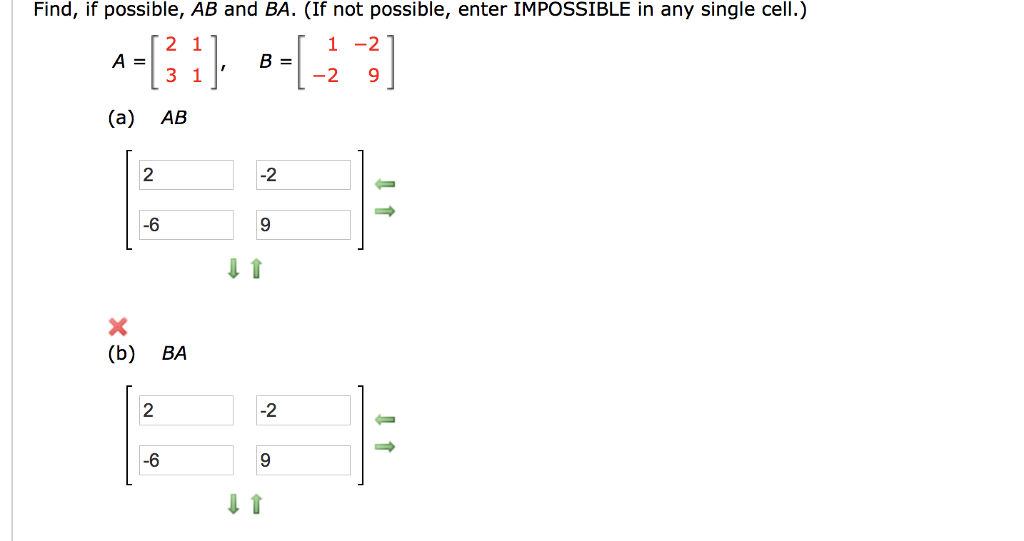 Solved Find, if possible, AB and BA. (If not possible, enter | Chegg.com