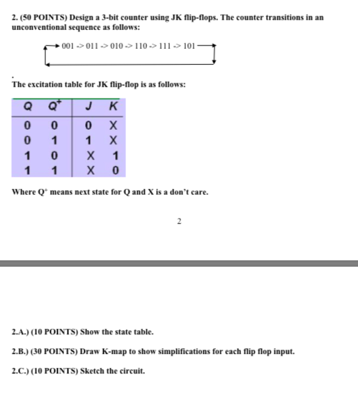 Solved 2. (50 POINTS) Design a 3-bit counter using JK | Chegg.com Solved 2. (50 POINTS) Design a 3-bit counter using JK | Chegg.com