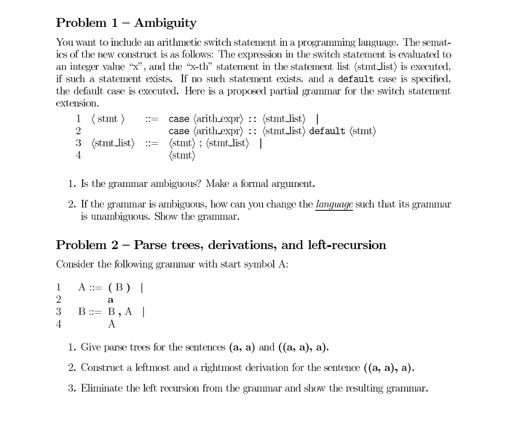 Solved Problem 1 - Ambiguity You want to include an | Chegg.com