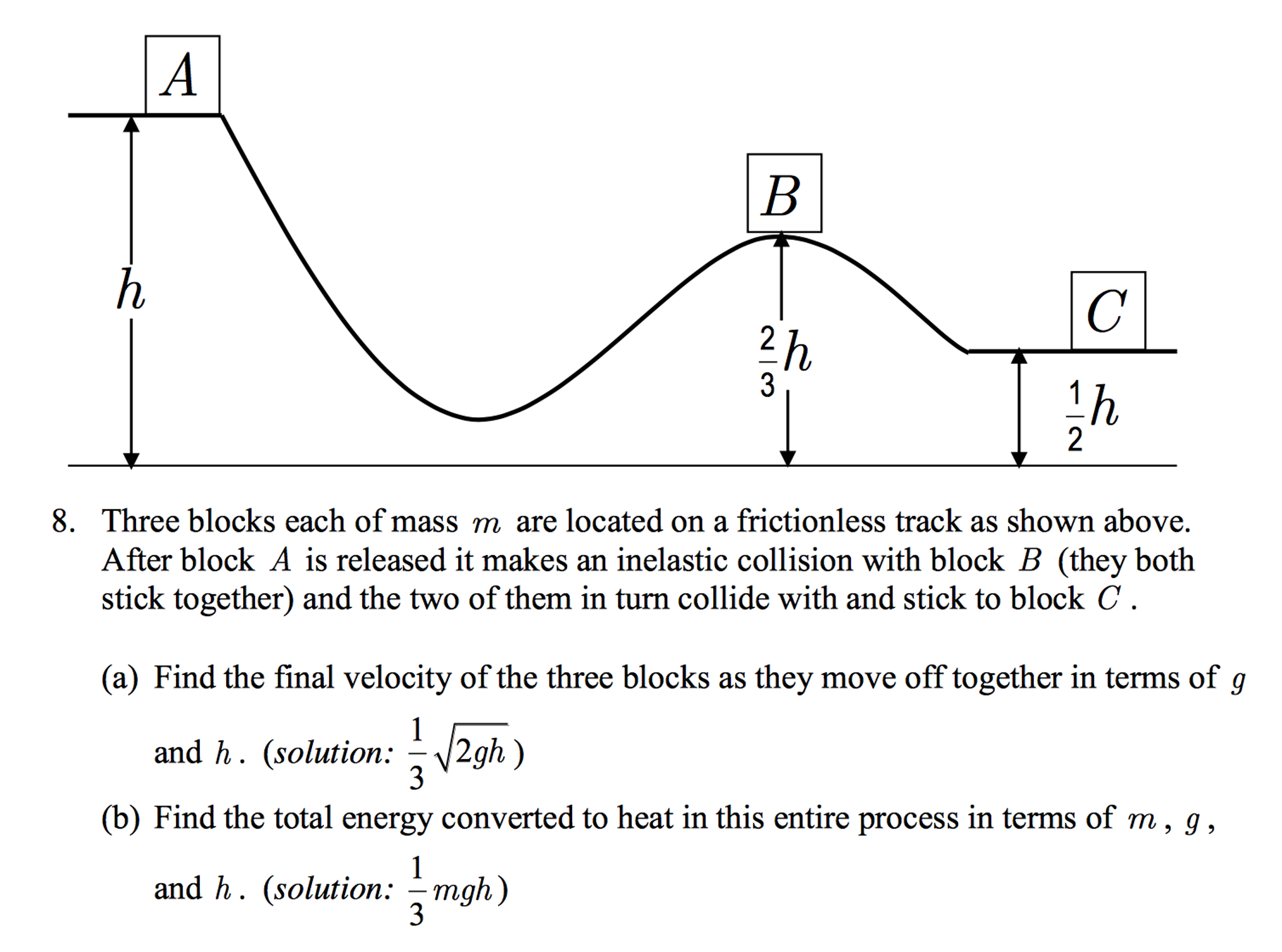 Solved Three blocks each of mass m are located on a | Chegg.com