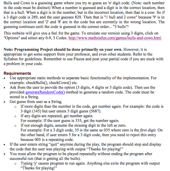 Solved I have to write a java program for Bulls and Cows | Chegg.com