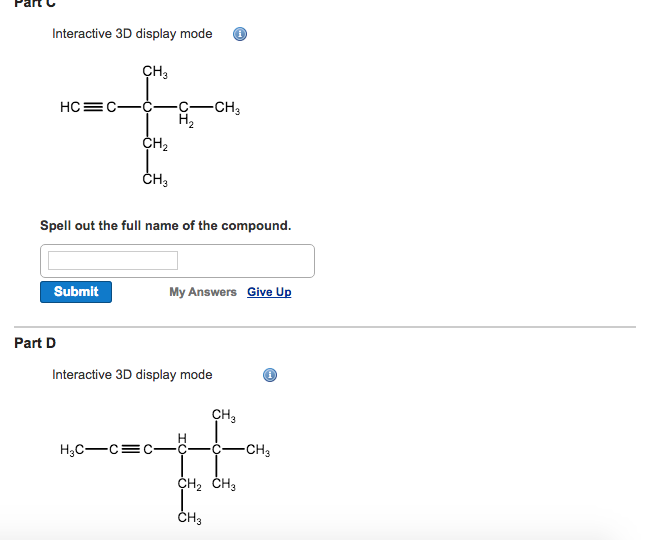 Solved Part G Interactive 3D display mode CH HC C C- C CH CH | Chegg.com