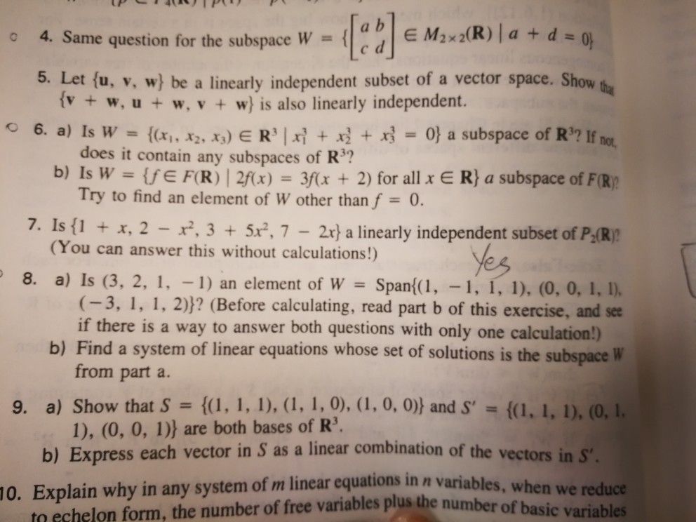 Solved d E M2x2(B) a + d-q 4. Same question for the subspace | Chegg.com
