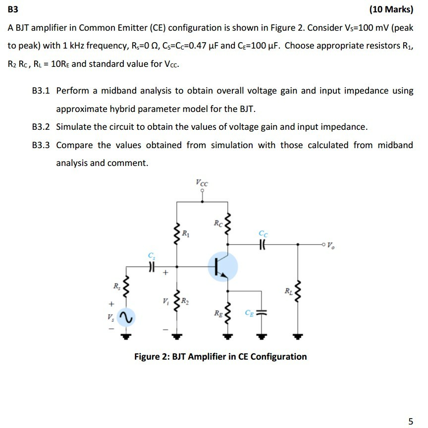 Solved (10 Marks) B3 A BIT amplifier in Common Emitter (CE) | Chegg.com