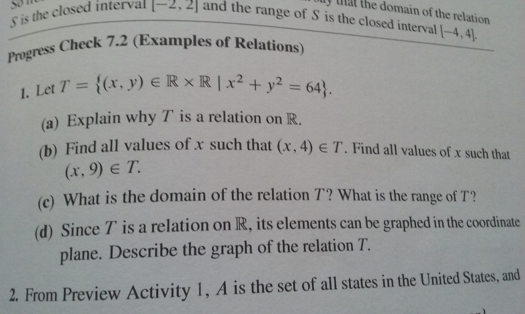 Solved Let T = {(x, y) elementof R times R |x^2 + y^2 = 64}. | Chegg.com