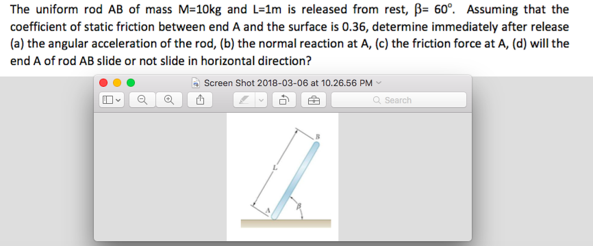 Solved The uniform rod AB of mass M=10kg and L=1m is | Chegg.com