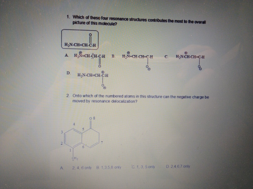 Solved 1. Which of theso four resonance structures | Chegg.com