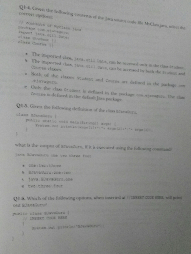 Solved Q1-4. Given the following contents of the Java source | Chegg.com