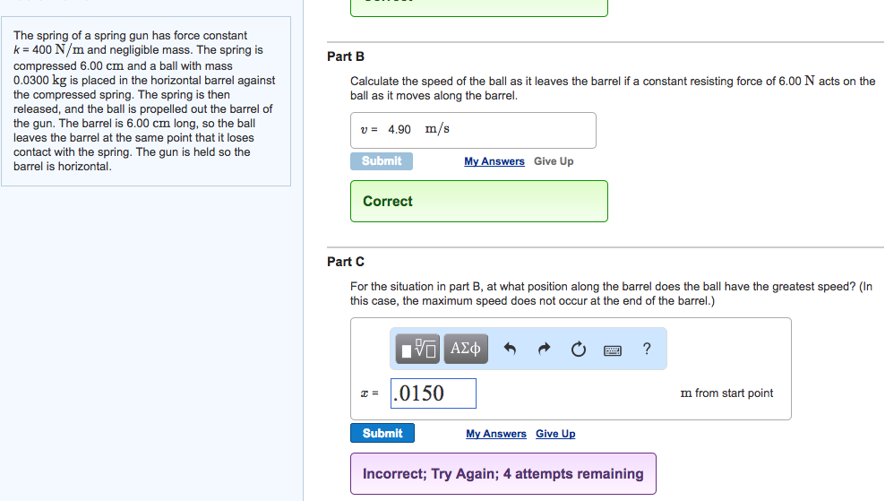 Solved The spring of a spring gun has force constant k = 400 | Chegg.com