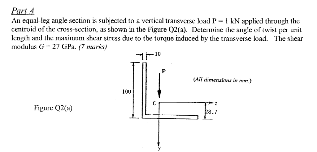 Solved An equal-leg angle section is subjected to a vertical | Chegg.com