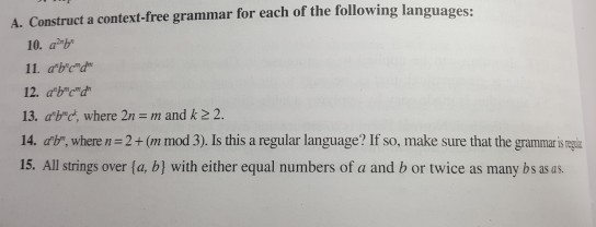 Solved A. Construct a context-free grammar for each of the | Chegg.com