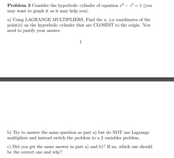 Solved Problem 3 Consider the hyperbolic cylinder of | Chegg.com