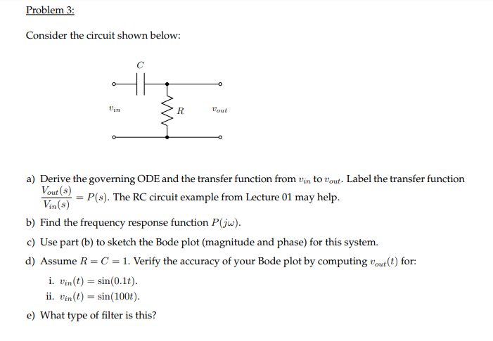 Solved Problem 3 Consider the circuit shown below: Vin Vout | Chegg.com