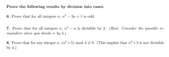 Solved Prove the following results by division into cases. | Chegg.com