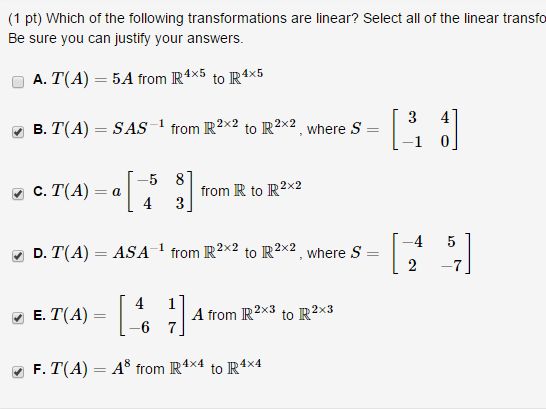 Solved Which of the following transformations are linear? | Chegg.com