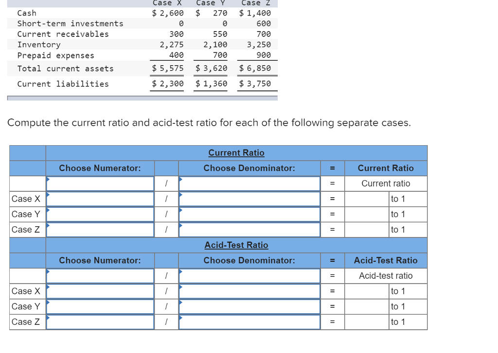 Solved Case X CaseY Case Cash Short-term investments Current | Chegg.com