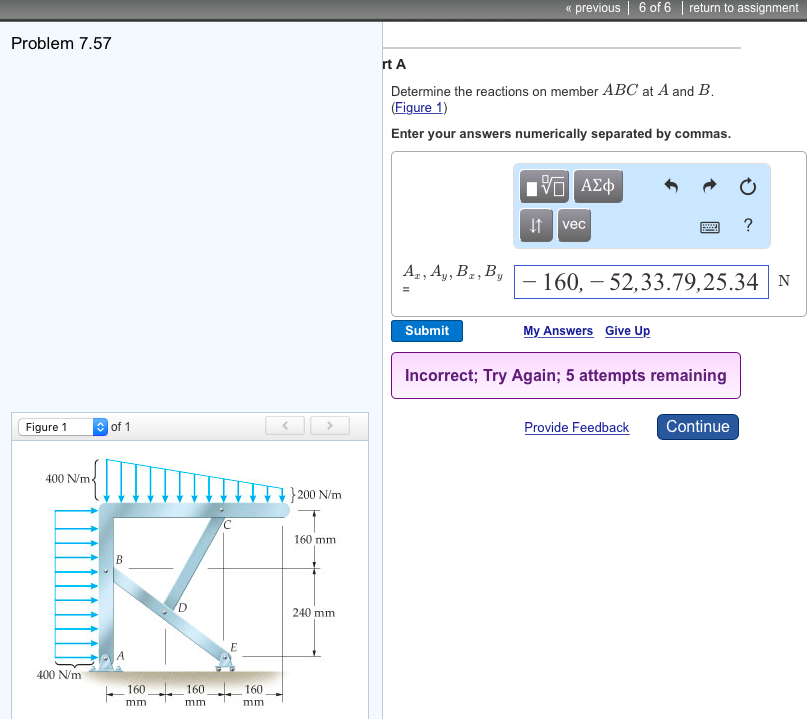 Solved Determine the reactions on member ABC at A and B. | Chegg.com