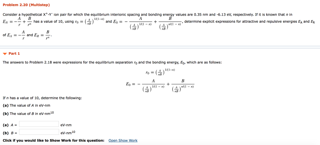 Solved Consider a hypothetical X^+-Y^- ion pair for which | Chegg.com