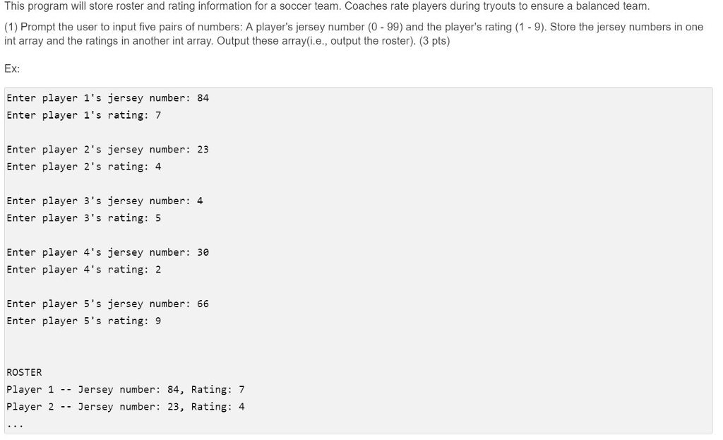 This program will store roster and rating information | Chegg.com
