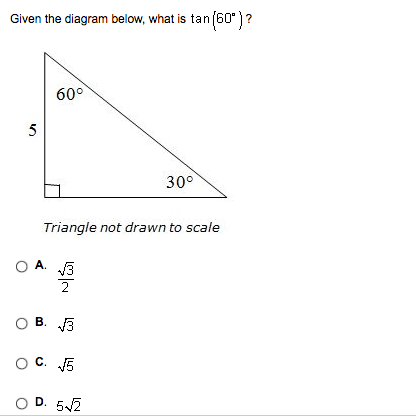 Solved Given the diagram below, what is tan (60*)? 60° 30° | Chegg.com