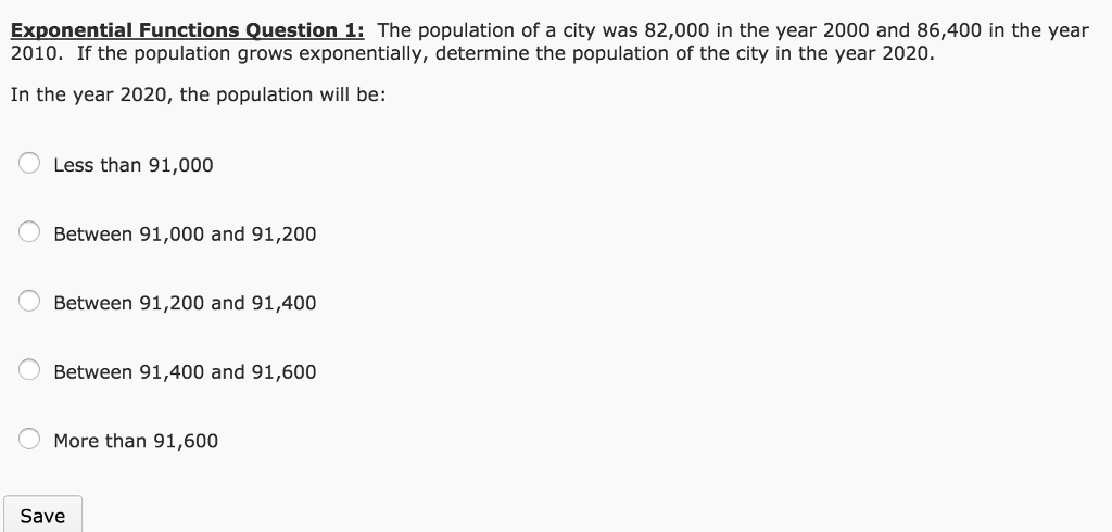 Solved Exponential Functions Question 1: The population of a | Chegg.com