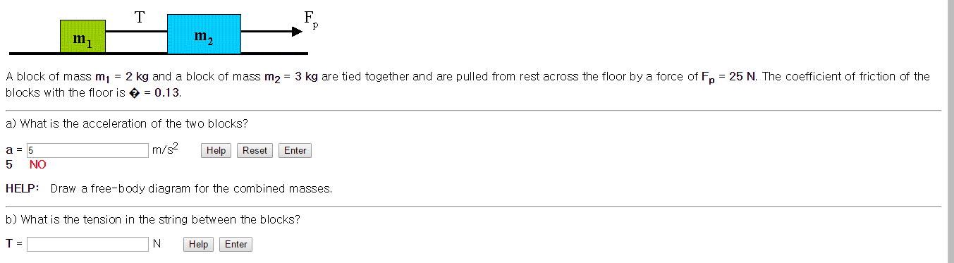 Solved A block of mass m1 = 2 kg and a block of mass m2 = 3 | Chegg.com