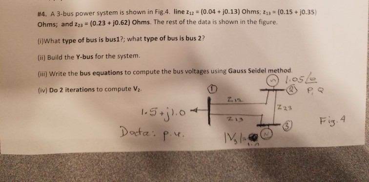 Solved #4. A 3-bus power system is shown in Fig.4. line | Chegg.com