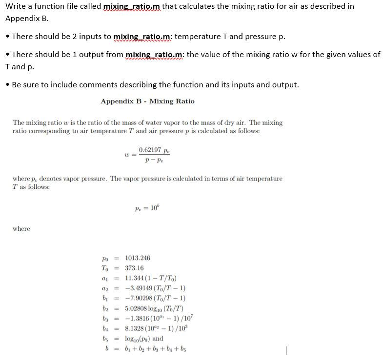 Solved Write a function file called mixing ratio.m that | Chegg.com