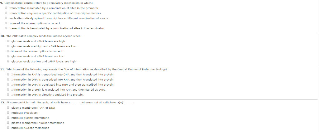 Solved 9 Combinatorial Contral Refers To A Regulatory