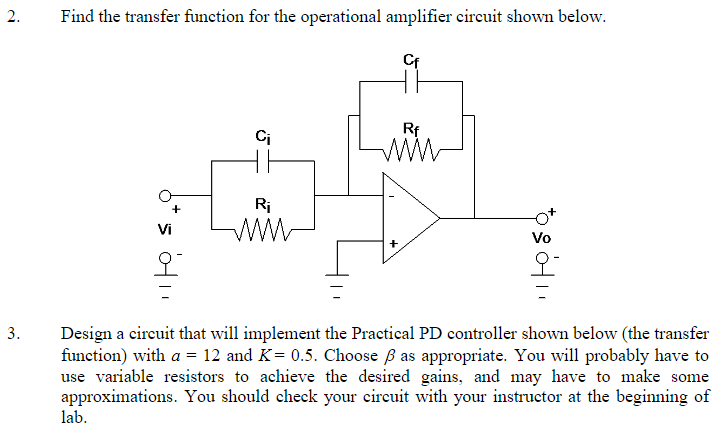 Solved 2. Find the transfer function for the operational | Chegg.com