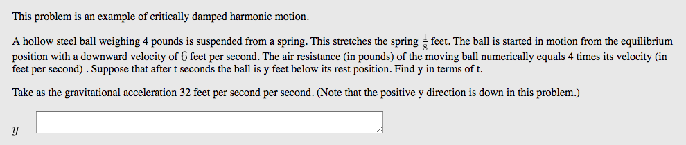 Solved This problem is an example of critically damped | Chegg.com