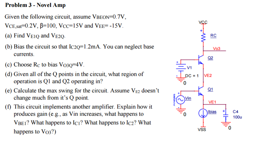 Solved Given the following circuit, assume V_BEON=0.7V, | Chegg.com