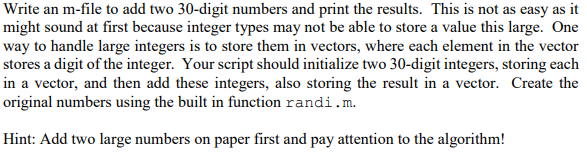 Solved Write an m-file to add two 30-digit numbers and print | Chegg.com