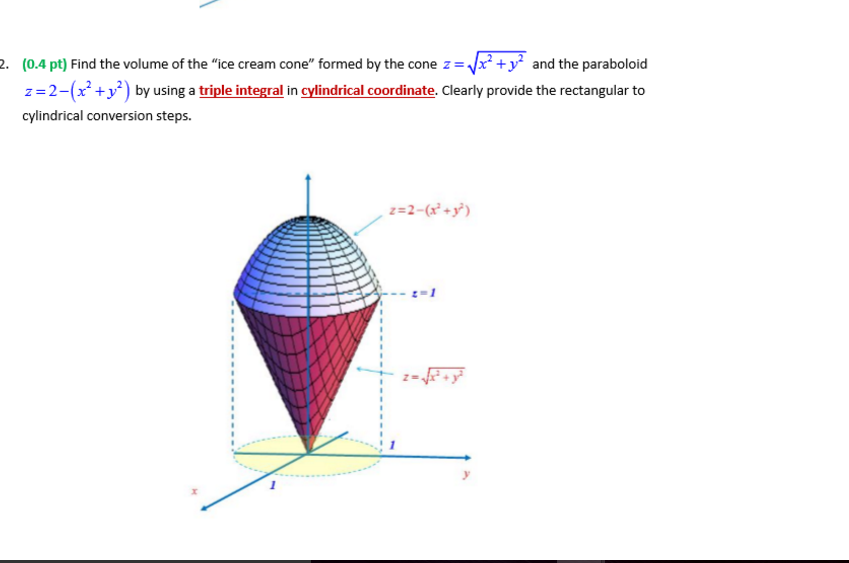 Solved Find the volume of the "ice cream cone" formed by the | Chegg.com