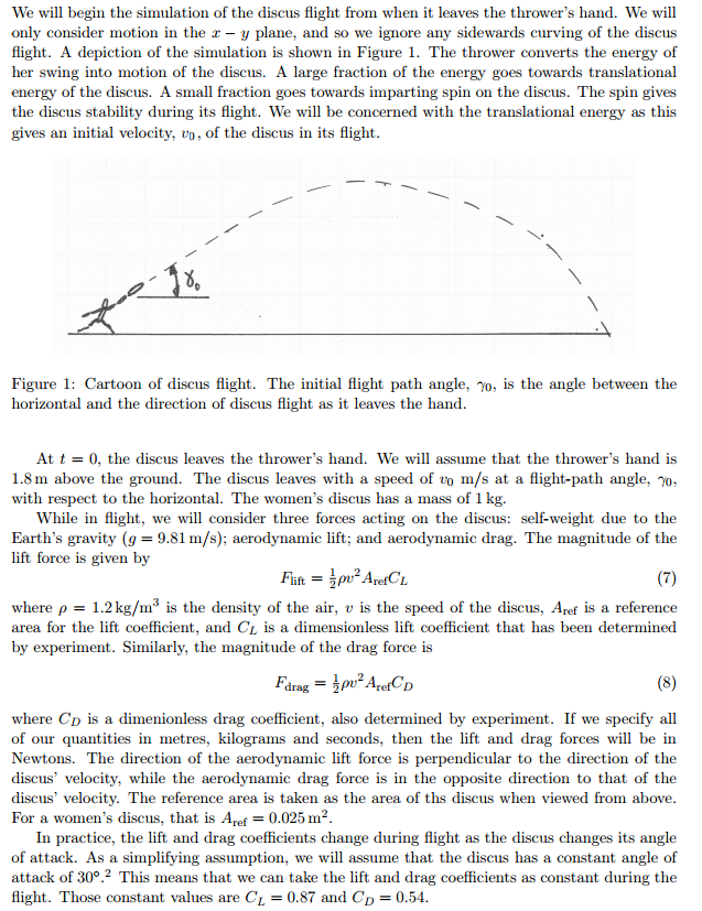 Solved We will begin the simulation of the discus flight | Chegg.com