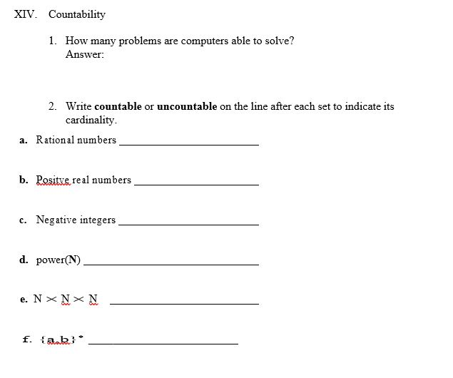 Solved XIV. Countability 1. How many problems are computers | Chegg.com