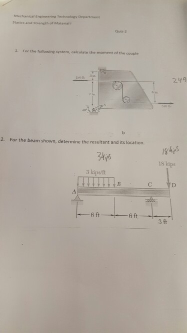 Solved Mechanical Engineering Technology Department Statics | Chegg.com