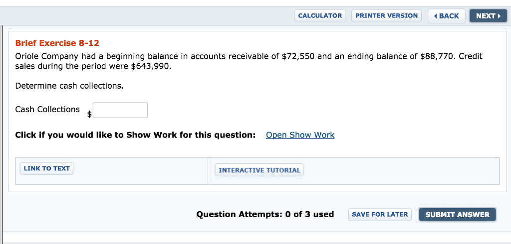Solved CALCULATOR PRINTER VERSION BACK NEXT Brief Exercise | Chegg.com