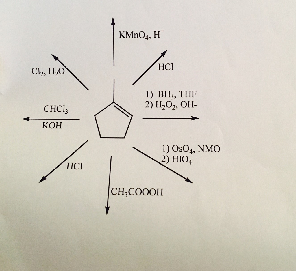 Solved Cl2, H2O CHCl KOH HCI KMnO4, H HCl 1) BH3, THF 2) | Chegg.com