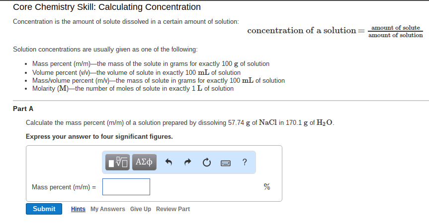 Solved Core Chemistry Skill: Calculating Concentration | Chegg.com