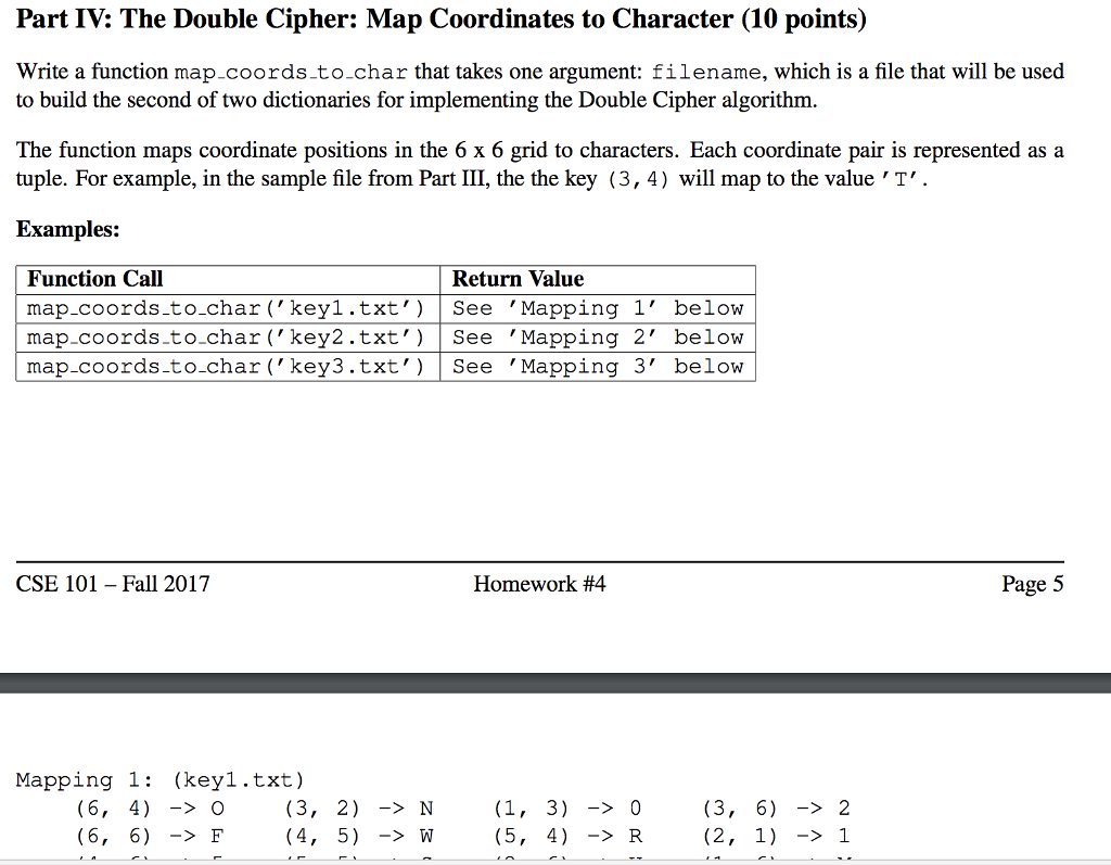Solved Part IV: The Double Cipher: Map Coordinates to | Chegg.com