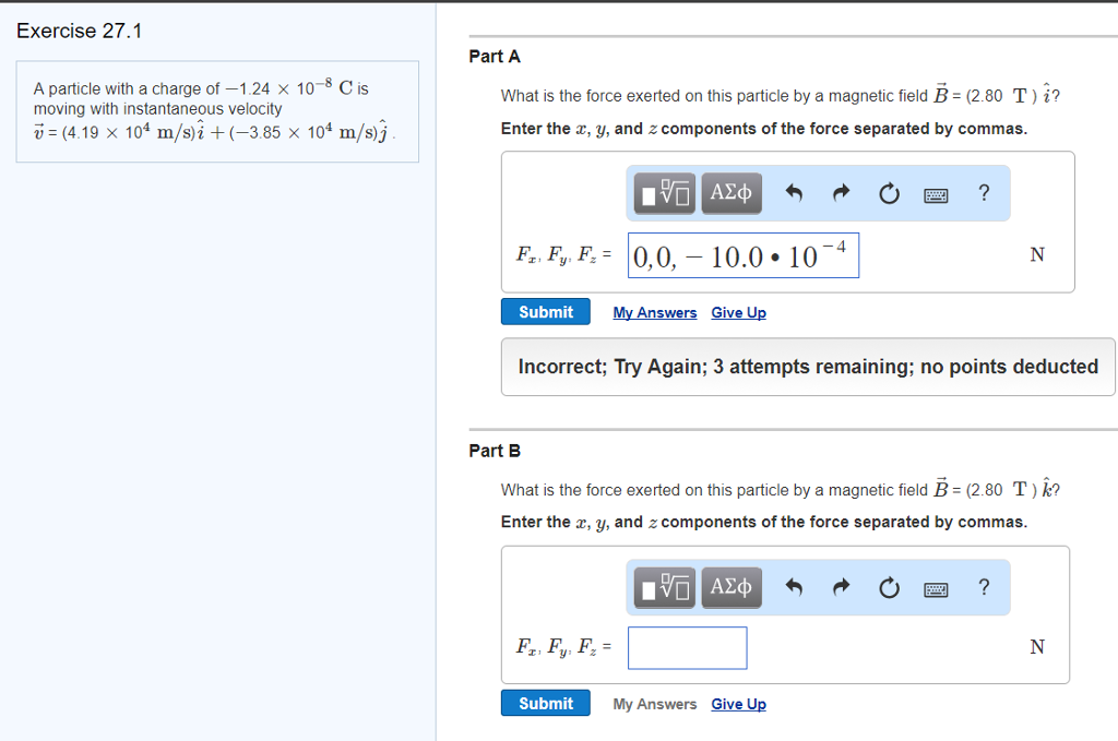 Solved Exercise 27.1 Part A A particle with a charge of-1.24 | Chegg.com