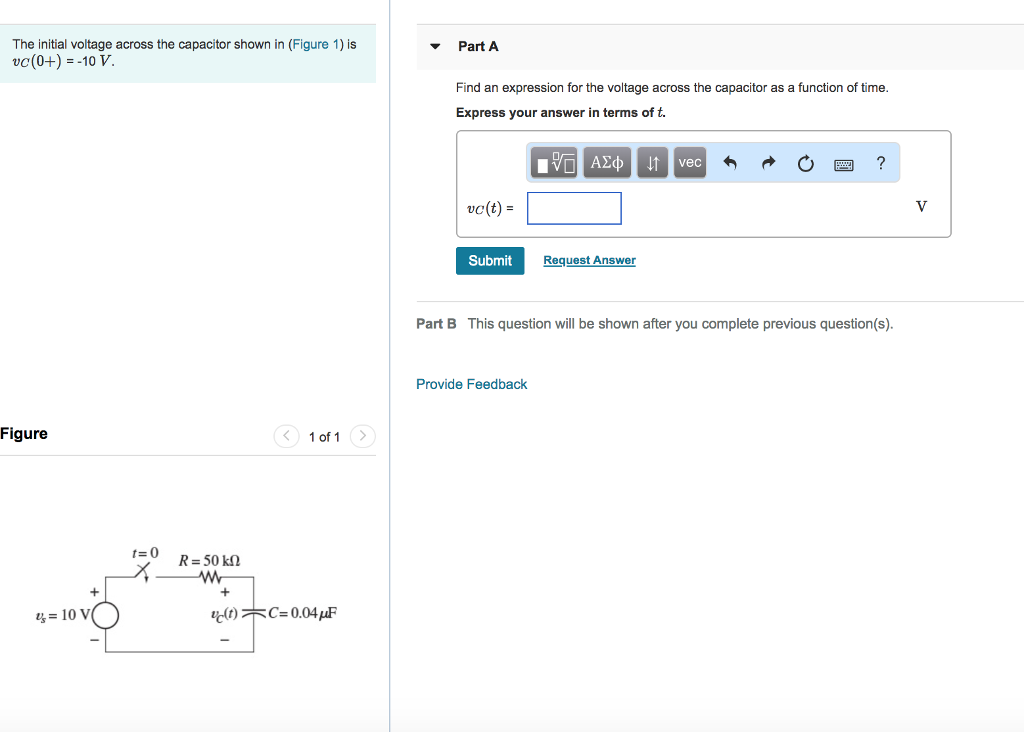 Solved The initial voltage across the capacitor shown in | Chegg.com