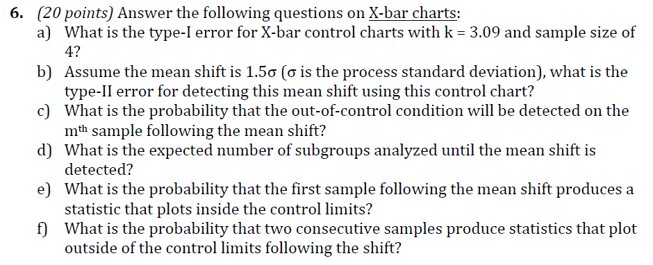 What are the control limits for X-bar control charts | Chegg.com