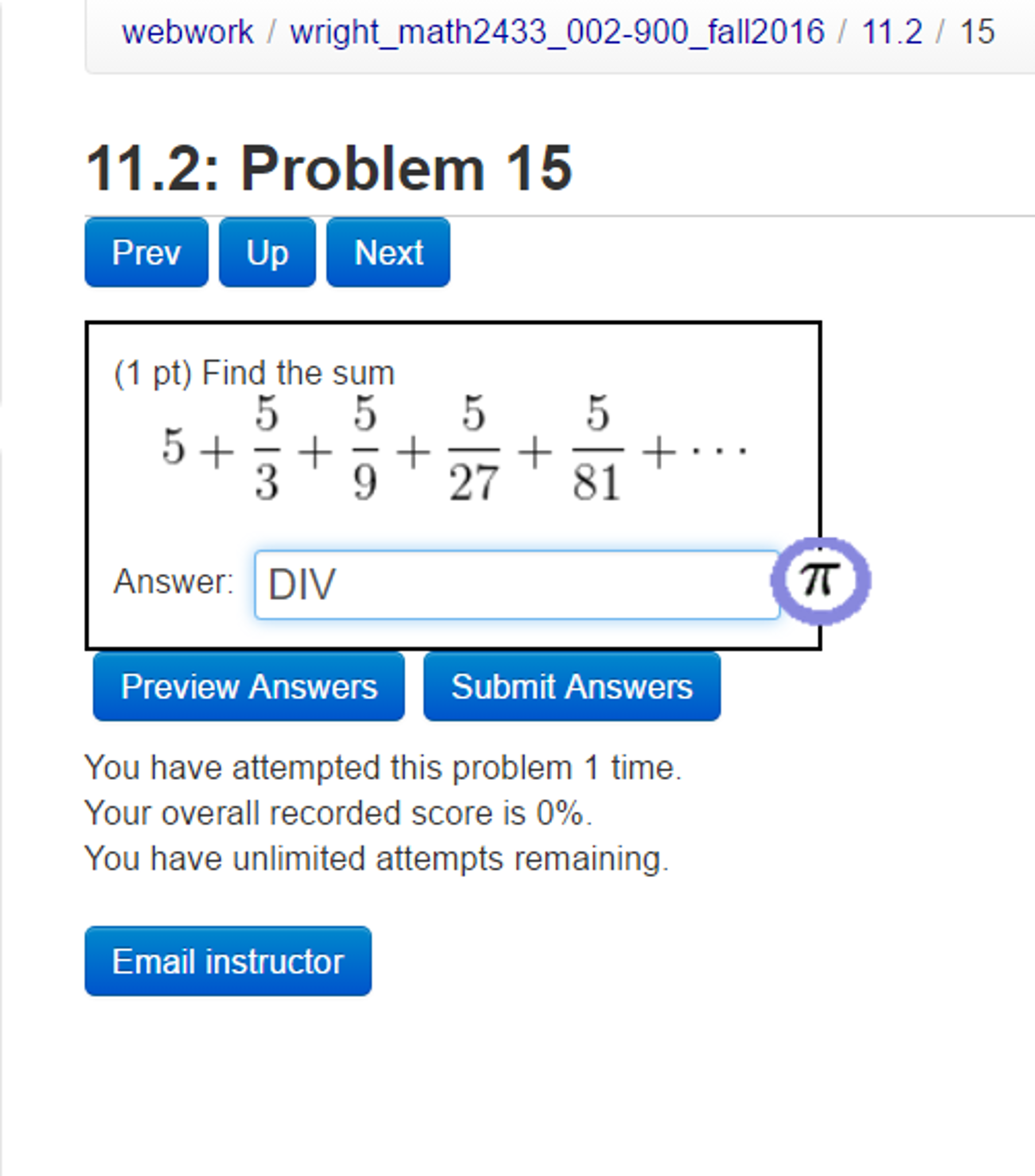 Solved Find the sum 5 + 5/3 + 5/9 + 5/27 + 5/81 + TripleDot | Chegg.com