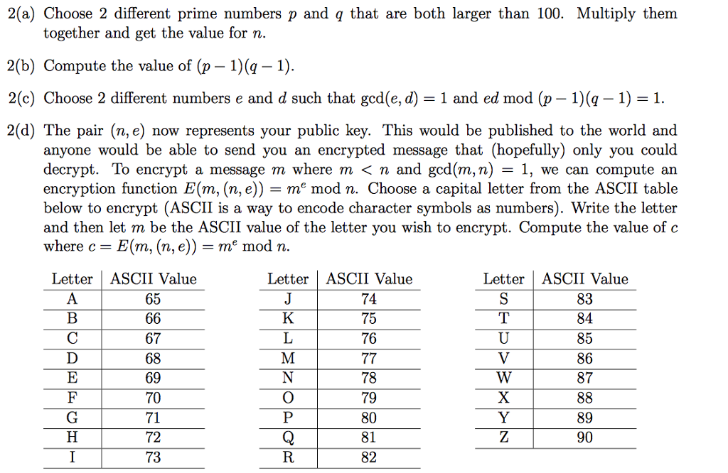 Solved 2(a) Choose 2 different prime numbers p and q that | Chegg.com