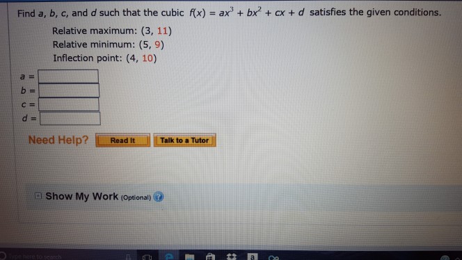 Find a, b, c, and d such that the cubic f(x) = ax^2 + | Chegg.com