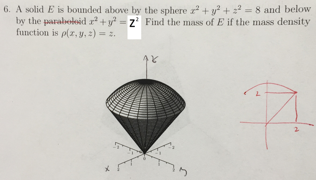 Solved 6. A solid E is bounded above by the sphere x2 + y2 + | Chegg.com