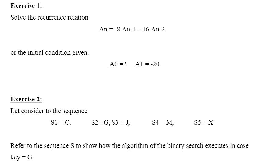 Solved Exercise 1 Solve The Recurrence Relation An 8 An 1